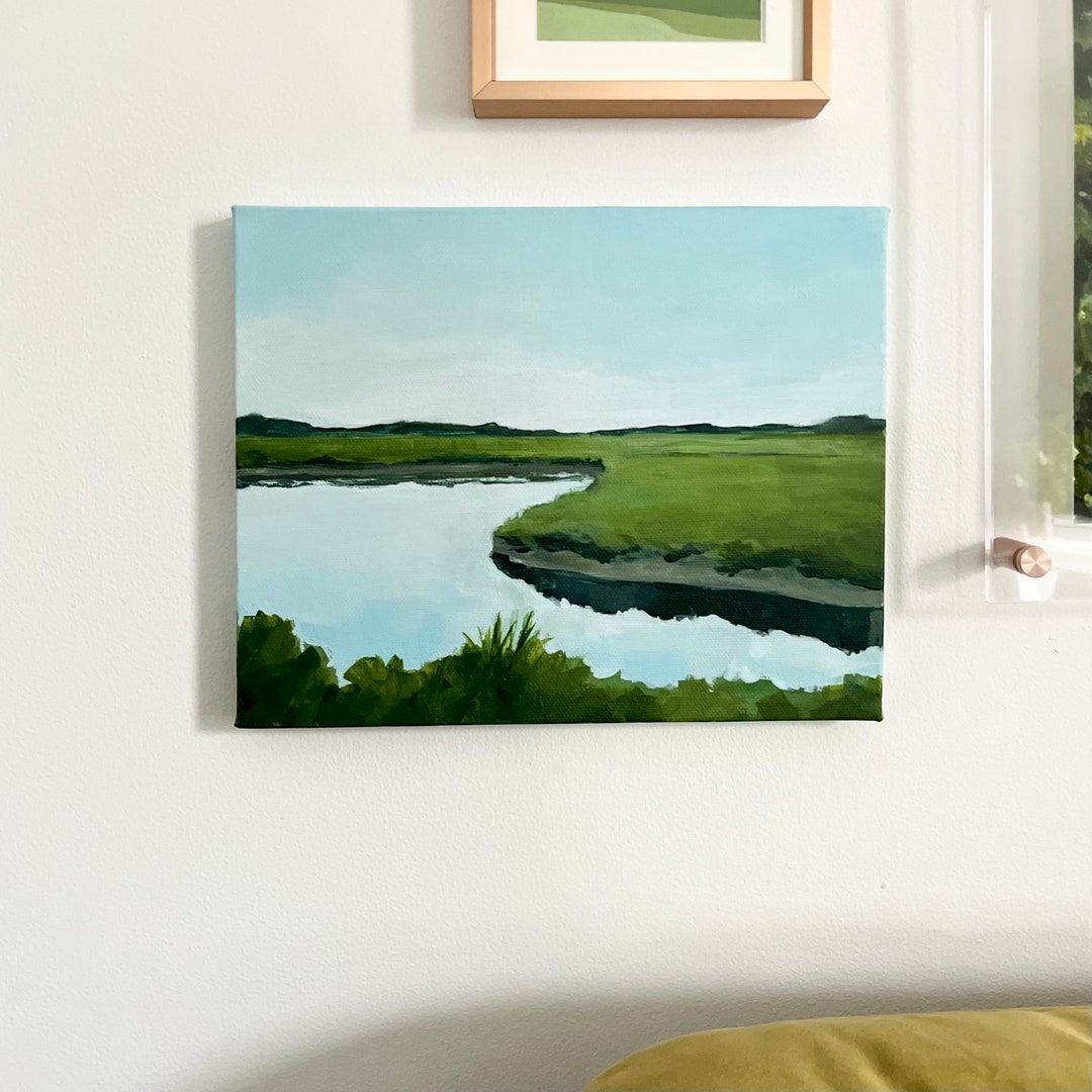Original Painting summer Marsh Acrylic on Canvas 8x10 Bright Semi ...
