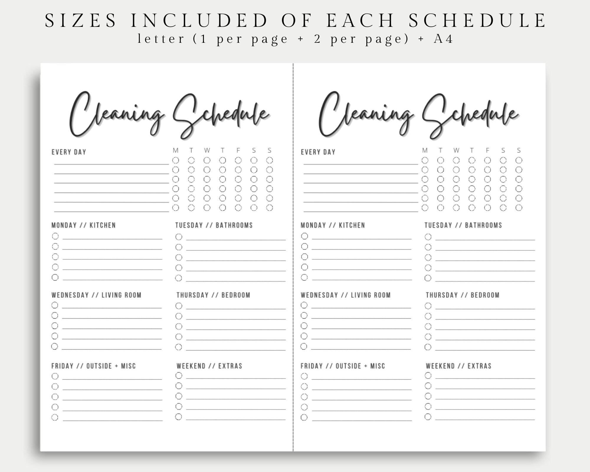 BUNDLE Weekly Cleaning Schedule Cleaning Checklist Cleaning List Weekly ...