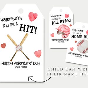 Kids Baseball Valentines, Baseball Valentines Day Tags, Baseball Card ...