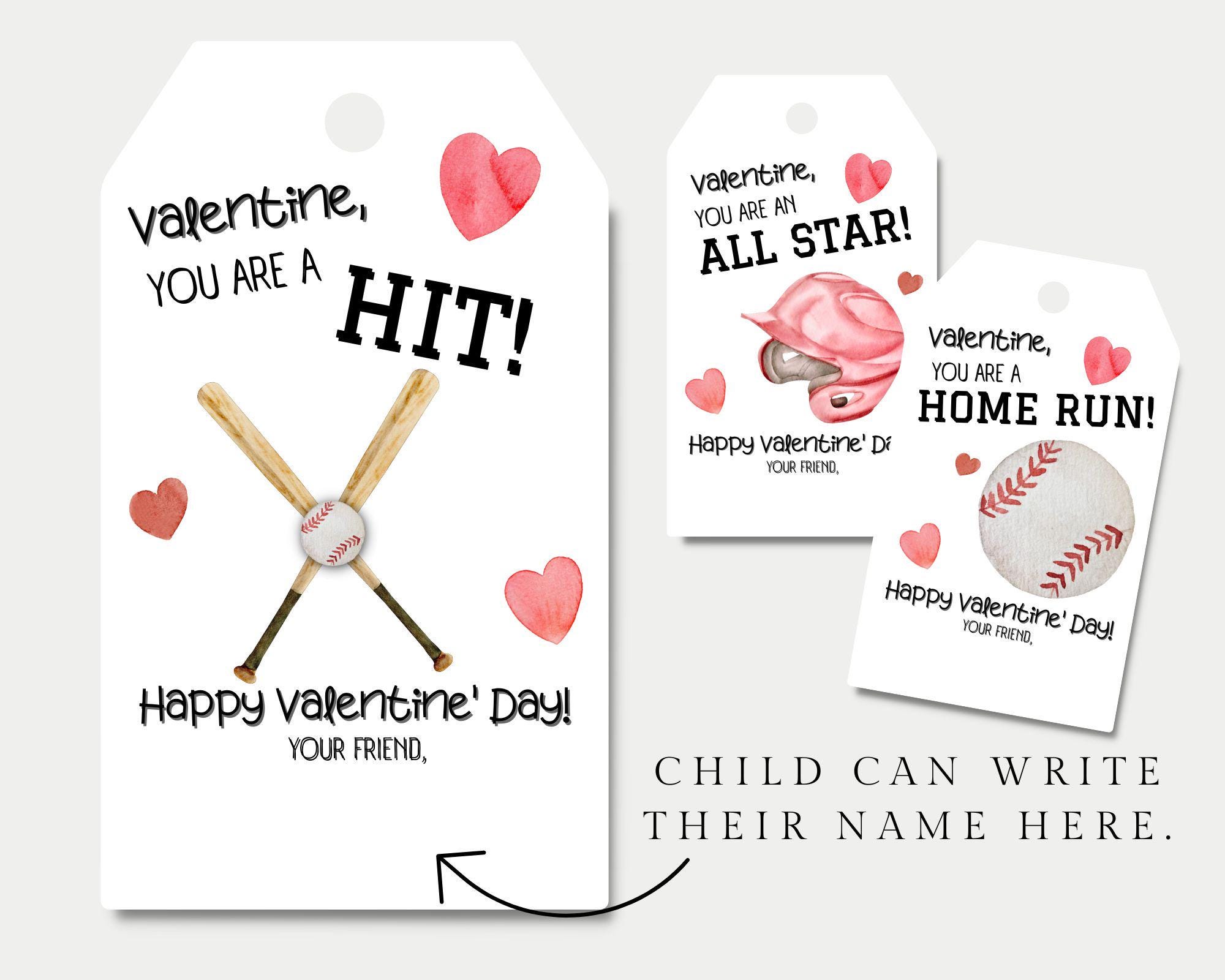 Kids Baseball Valentines, Baseball Valentines Day Tags, Baseball Card ...