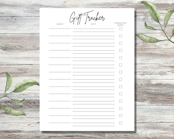 Gift Tracker Gift List Gift Log Wedding Gift Log Wedding | Etsy
