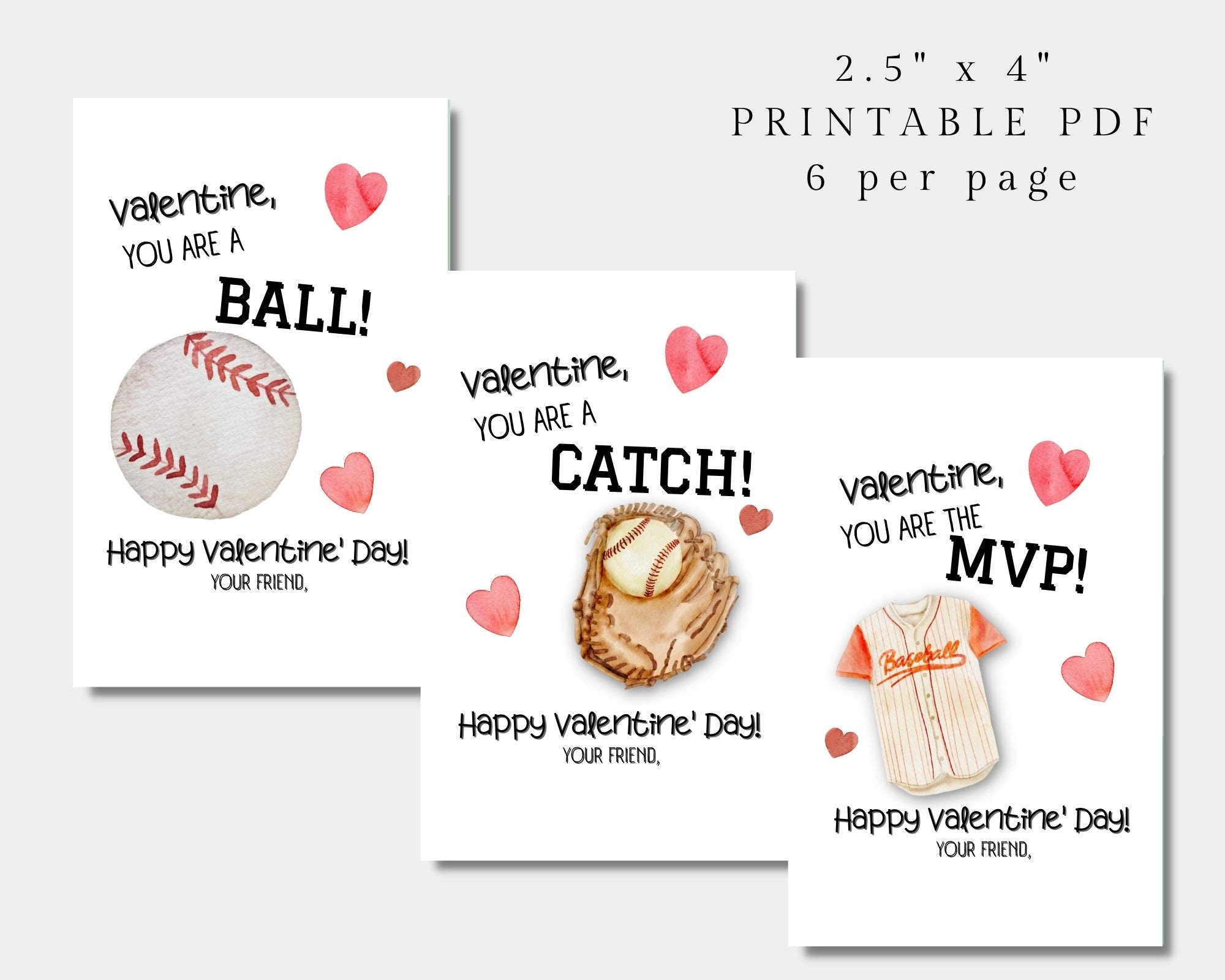 Kids Baseball Valentines, Baseball Valentines Day Tags, Baseball Card ...