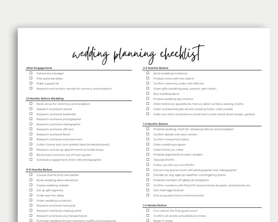 Simple Wedding Checklist, Wedding Checklist Digital, Wedding Checklist ...
