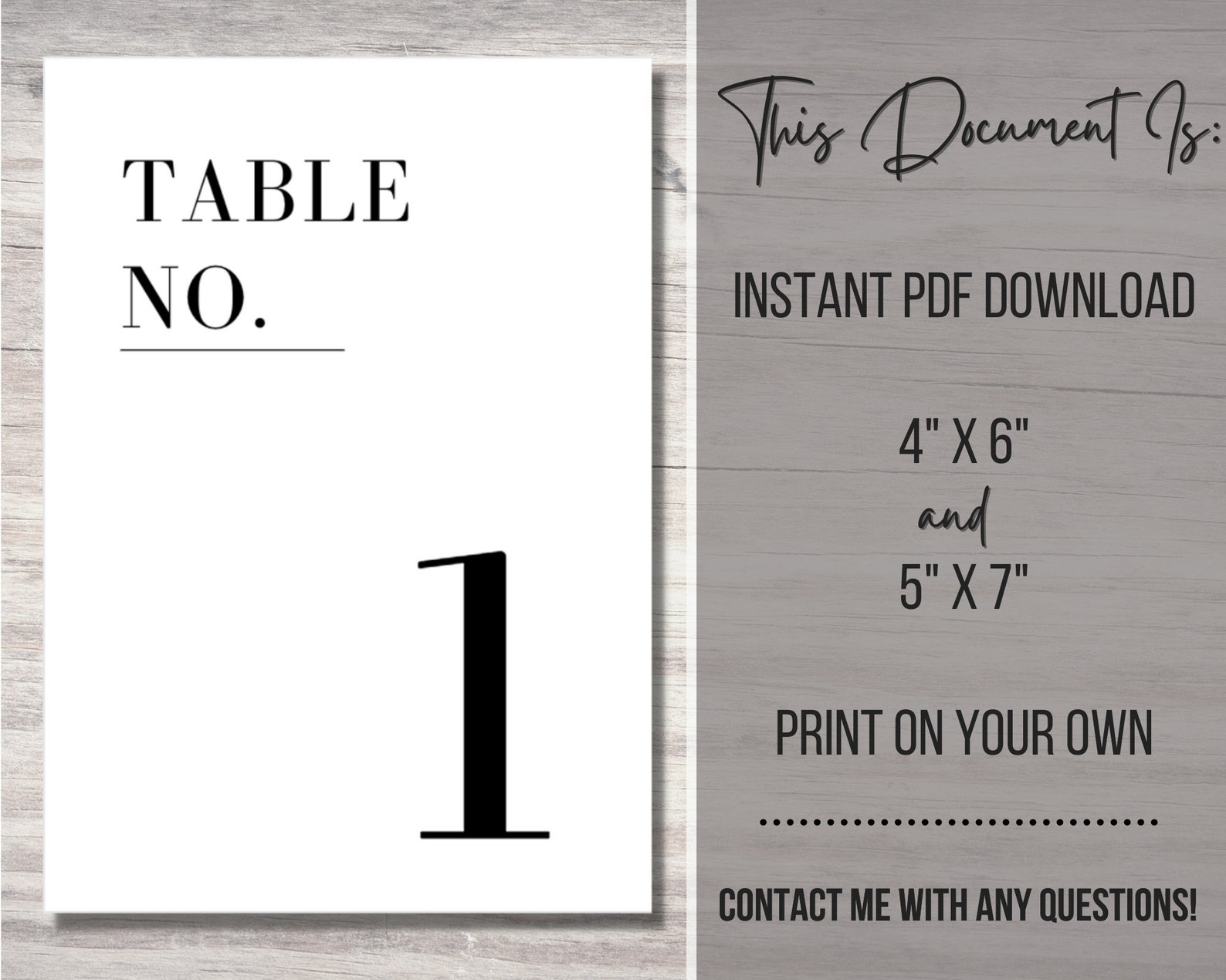 Modern Table Number Printable Simple Table Numbers Printable - Etsy