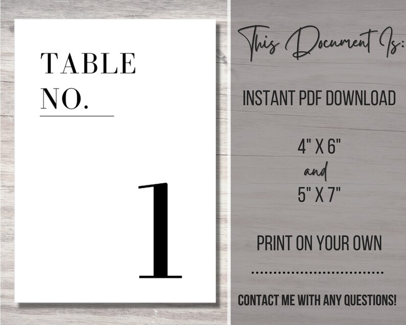 Modern Table Number Printable Simple Table Numbers Printable - Etsy