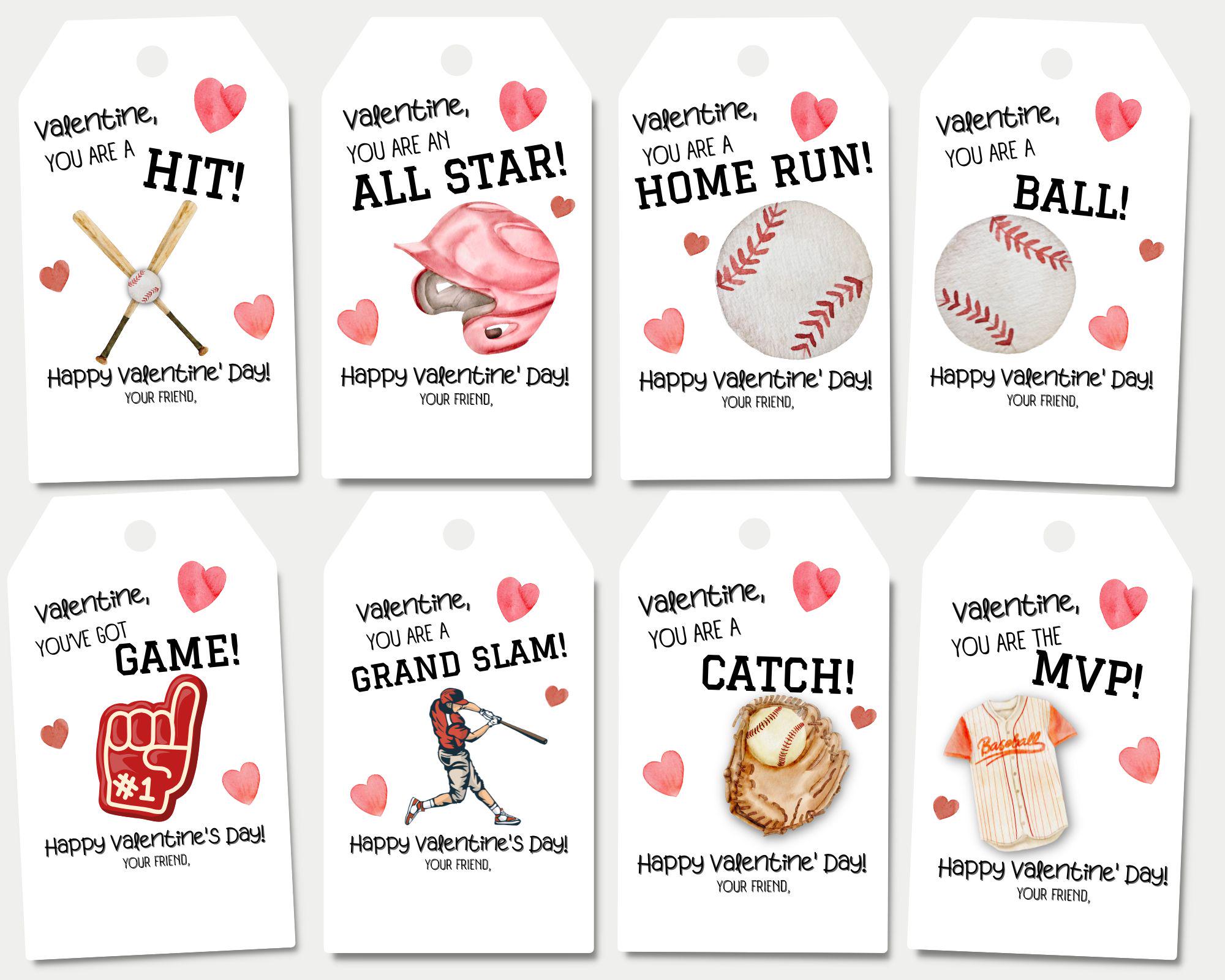 Kids Baseball Valentines, Baseball Valentines Day Tags, Baseball Card ...