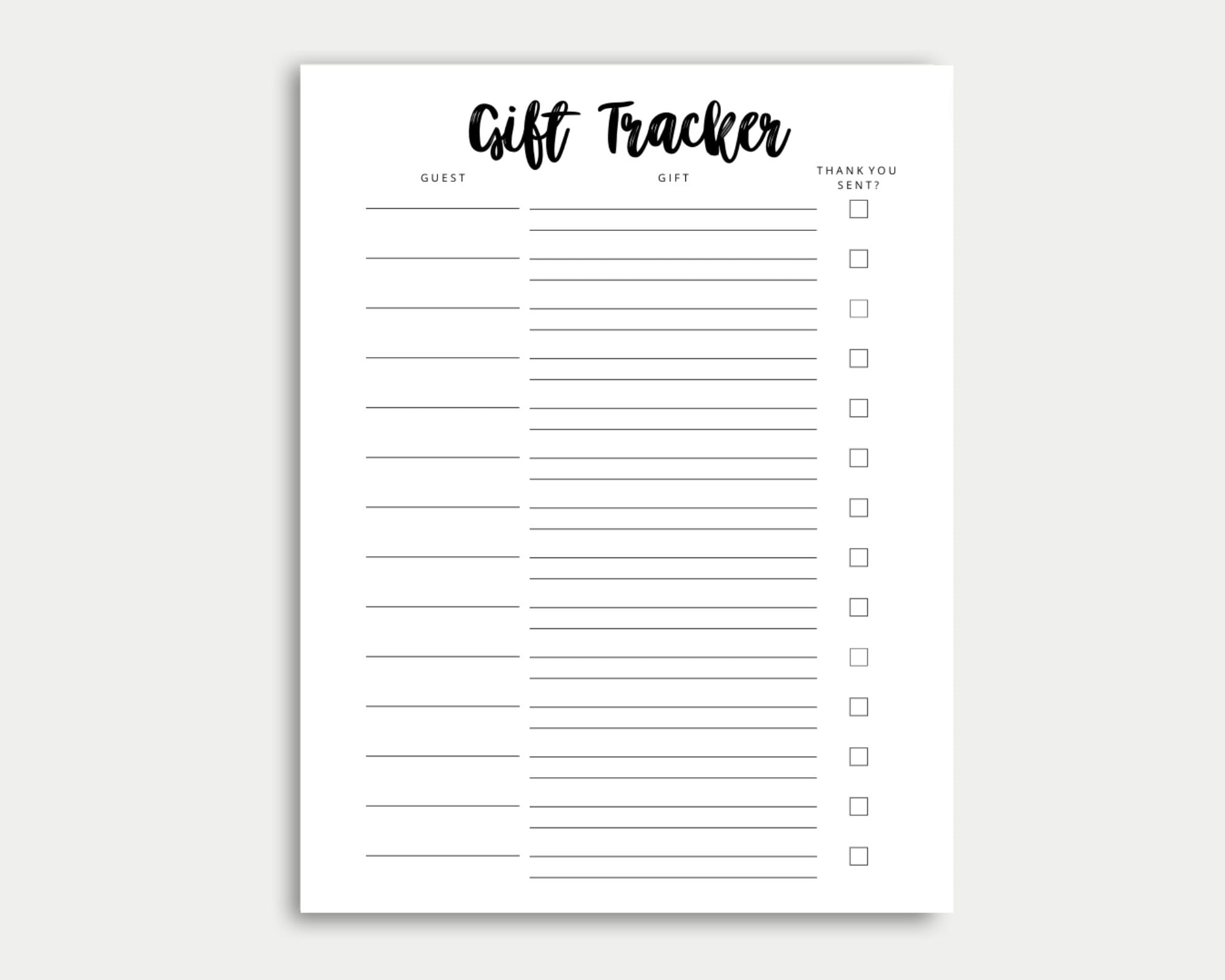 Gift Tracker, Gift List, Gift Log, Wedding Gift Log, Wedding Gift ...