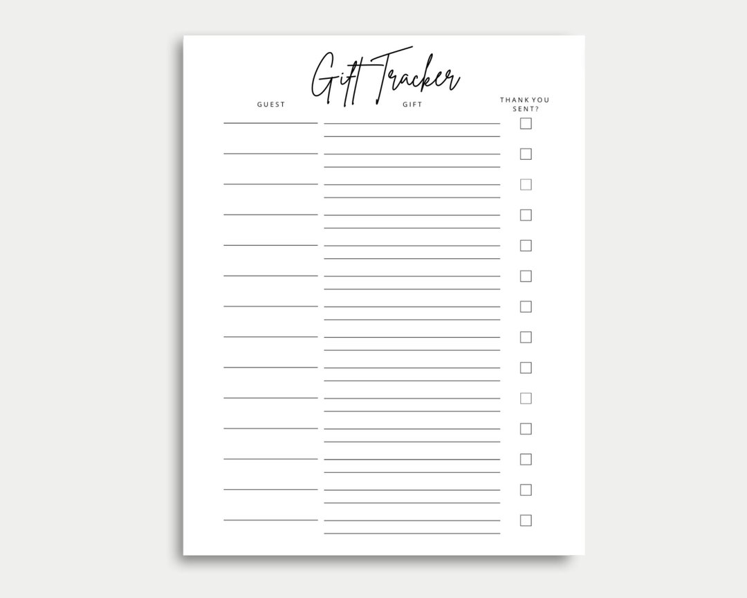 Gift Tracker, Gift List, Gift Log, Wedding Gift Log, Wedding Gift ...
