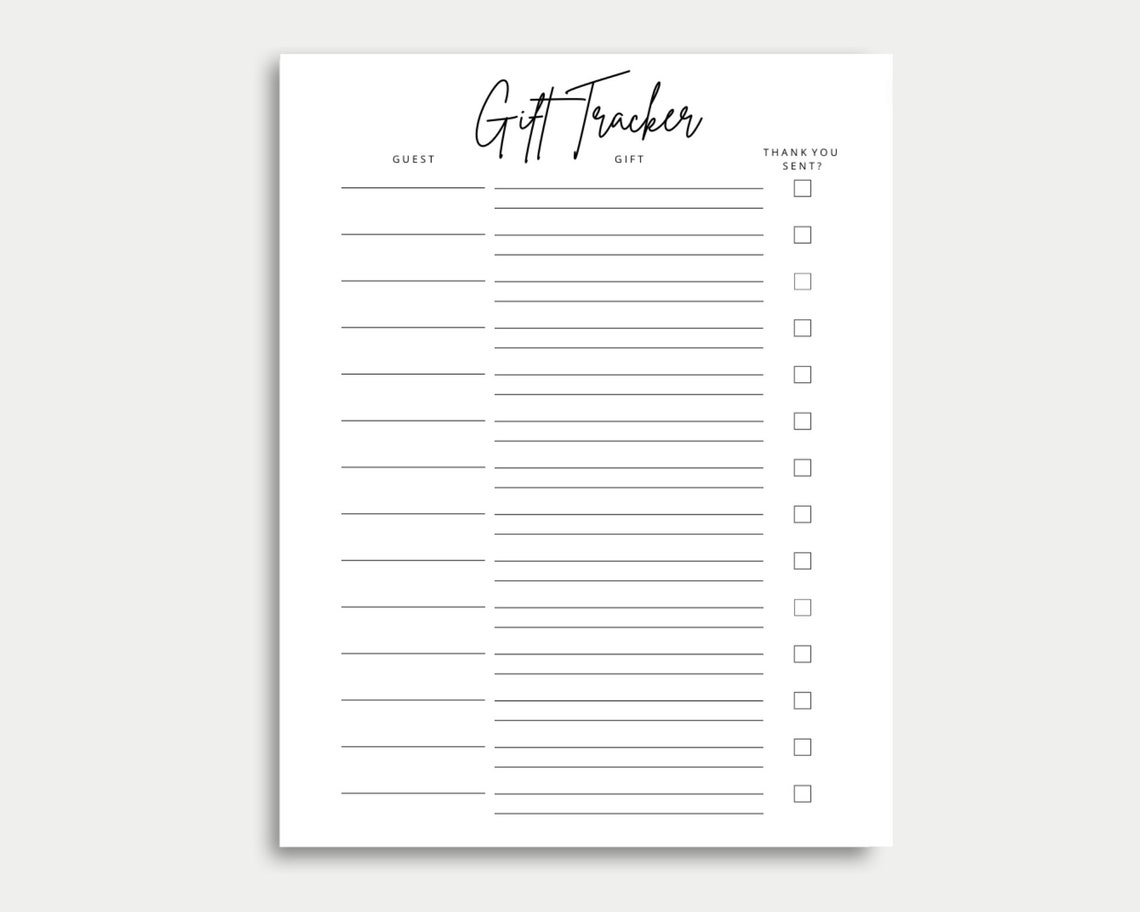 Gift Tracker, Gift List, Gift Log, Wedding Gift Log, Wedding Gift ...