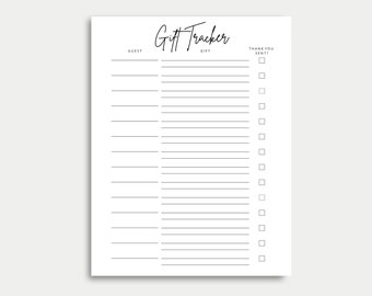 Gift Tracker, Gift List, Gift Log, Wedding Gift Log, Wedding Gift ...