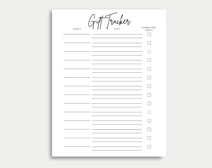 Gift Tracker, Printable Gift Tracker, Gift Log, Wedding Gift Tracker ...