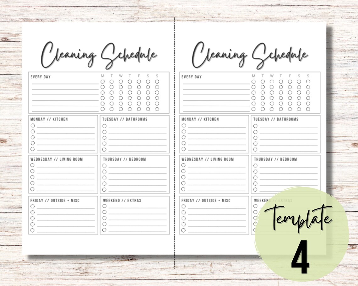 Printable Cleaning Schedule Checklist Pre-filled and Blank Weekly ...