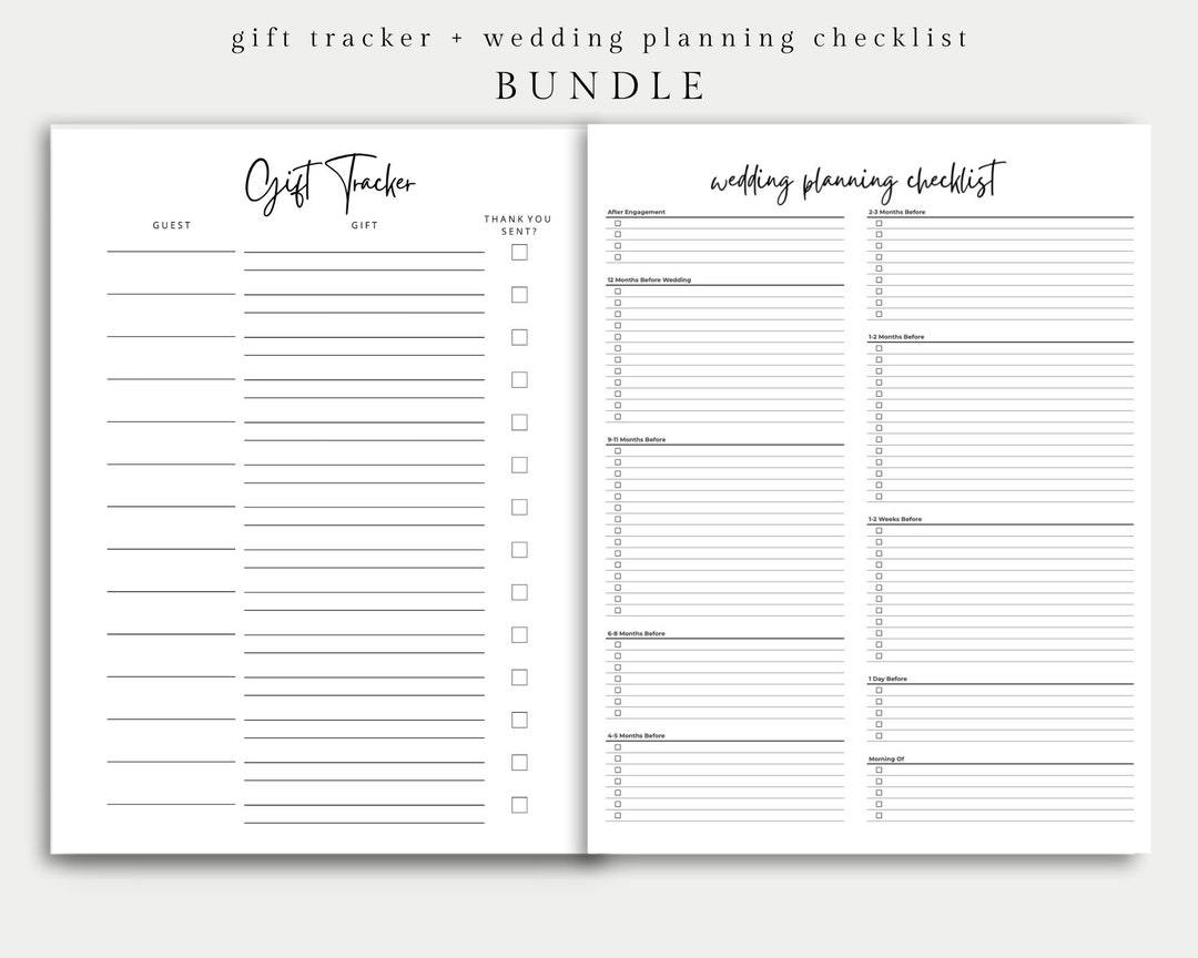 Wedding Checklist + Gift Tracker Bundle, Wedding Timeline, Wedding ...