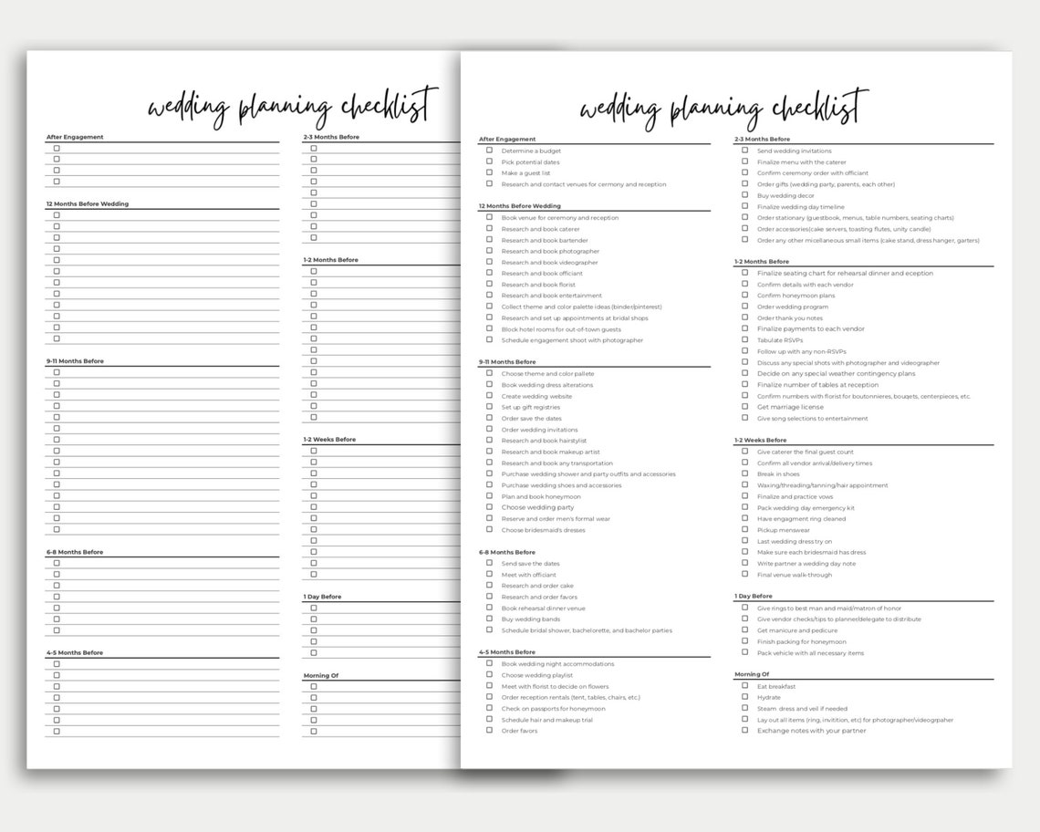 Simple Wedding Checklist, Wedding Checklist Digital, Wedding Checklist ...