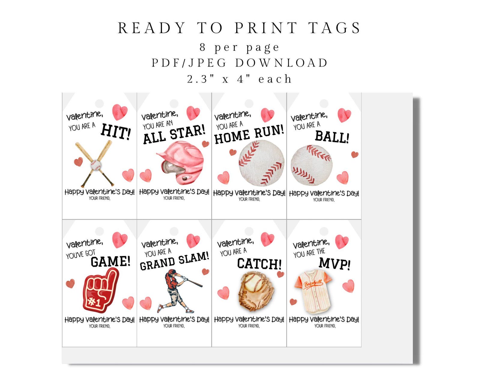 Kids Baseball Valentines, Baseball Valentines Day Tags, Baseball Card ...