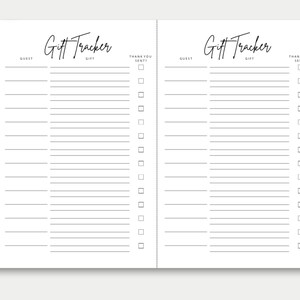 Gift Tracker, Gift List, Gift Log, Wedding Gift Log, Wedding Gift ...