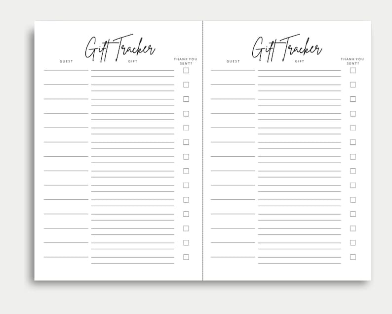 Gift Tracker, Gift List, Gift Log, Wedding Gift Log, Wedding Gift ...