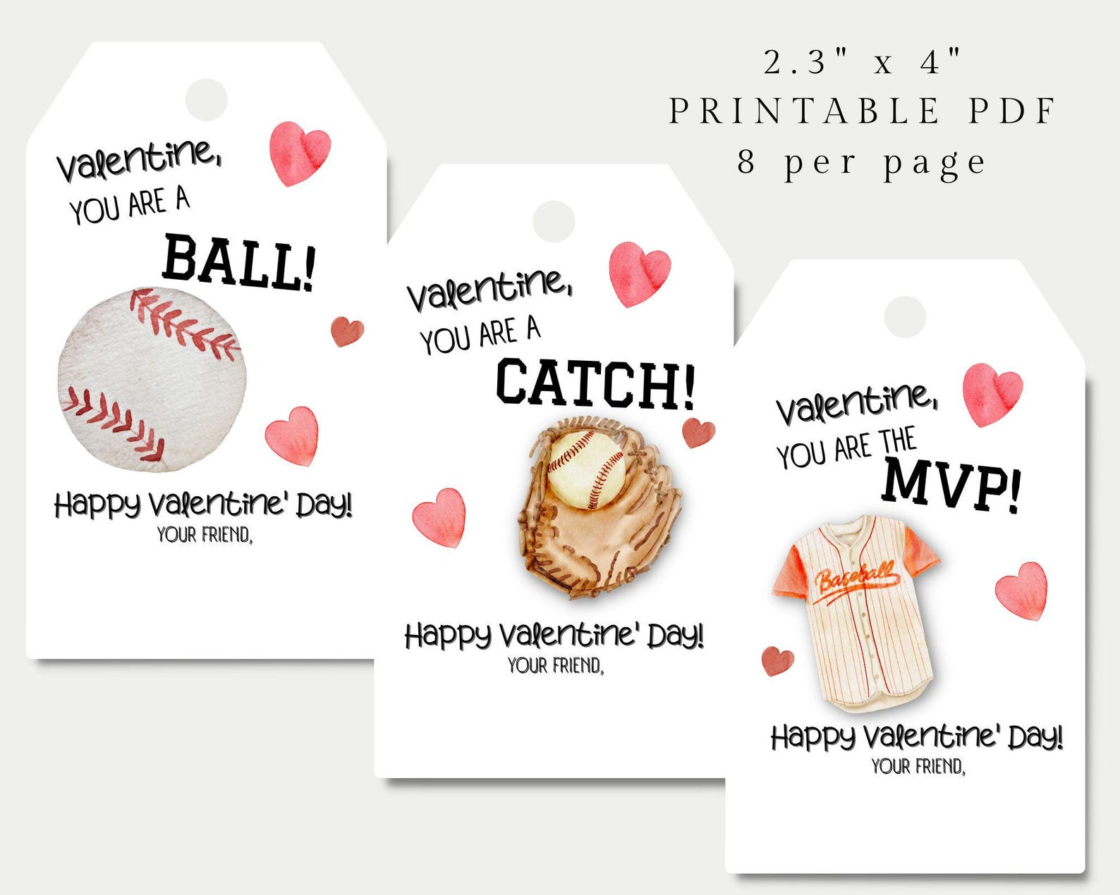 Kids Baseball Valentines, Baseball Valentines Day Tags, Baseball Card ...