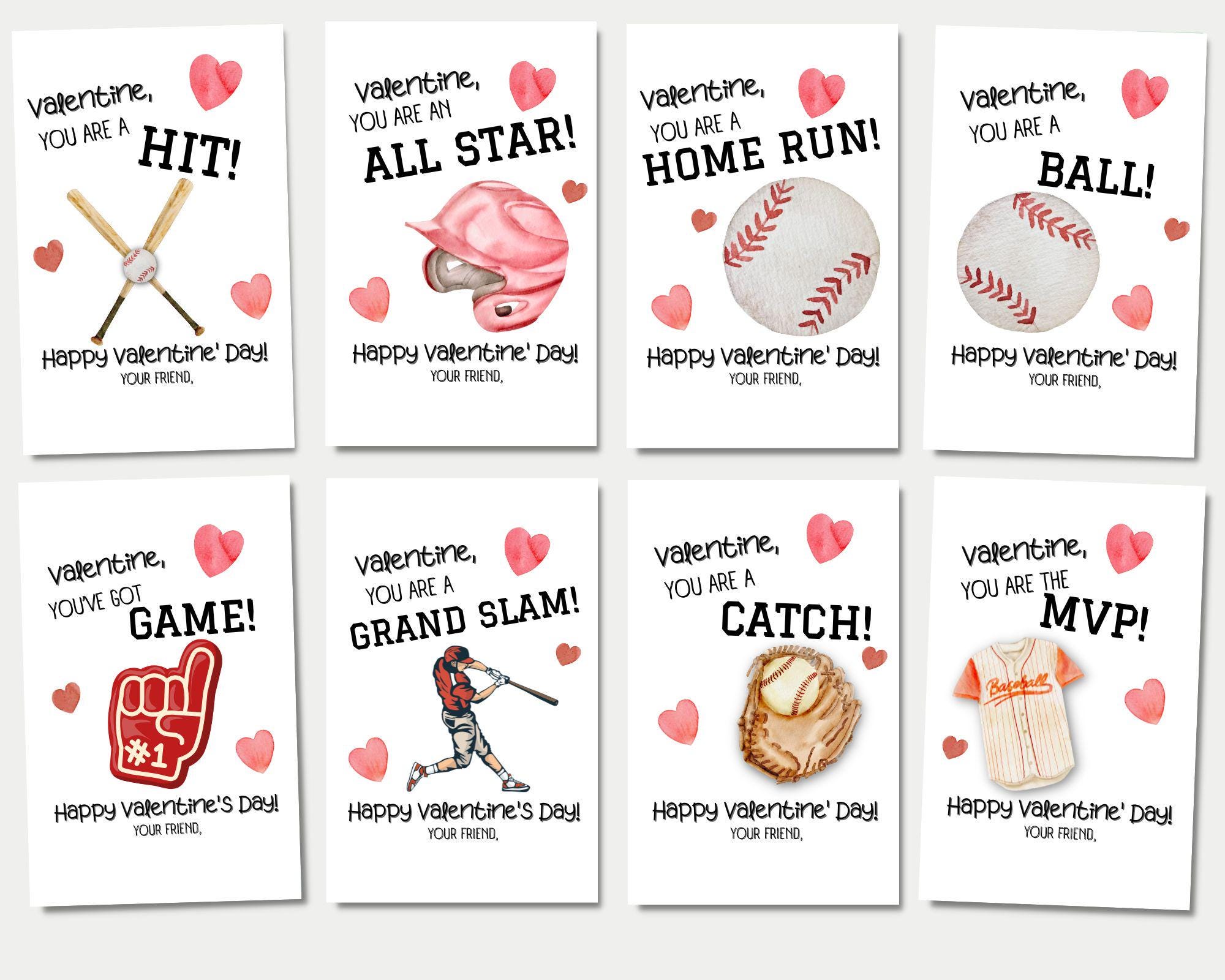 Kids Baseball Valentines, Baseball Valentines Day Tags, Baseball Card ...