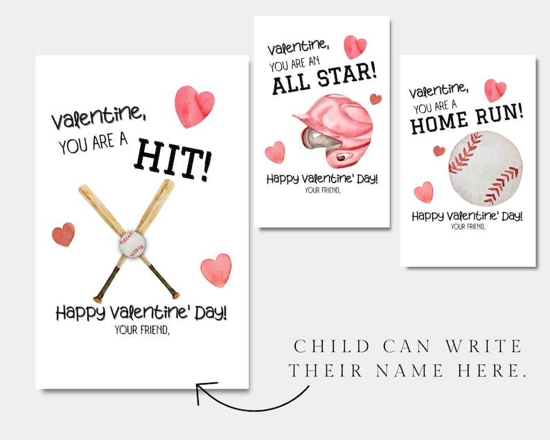 Kids Baseball Valentines, Baseball Valentines Day Tags, Baseball Card ...