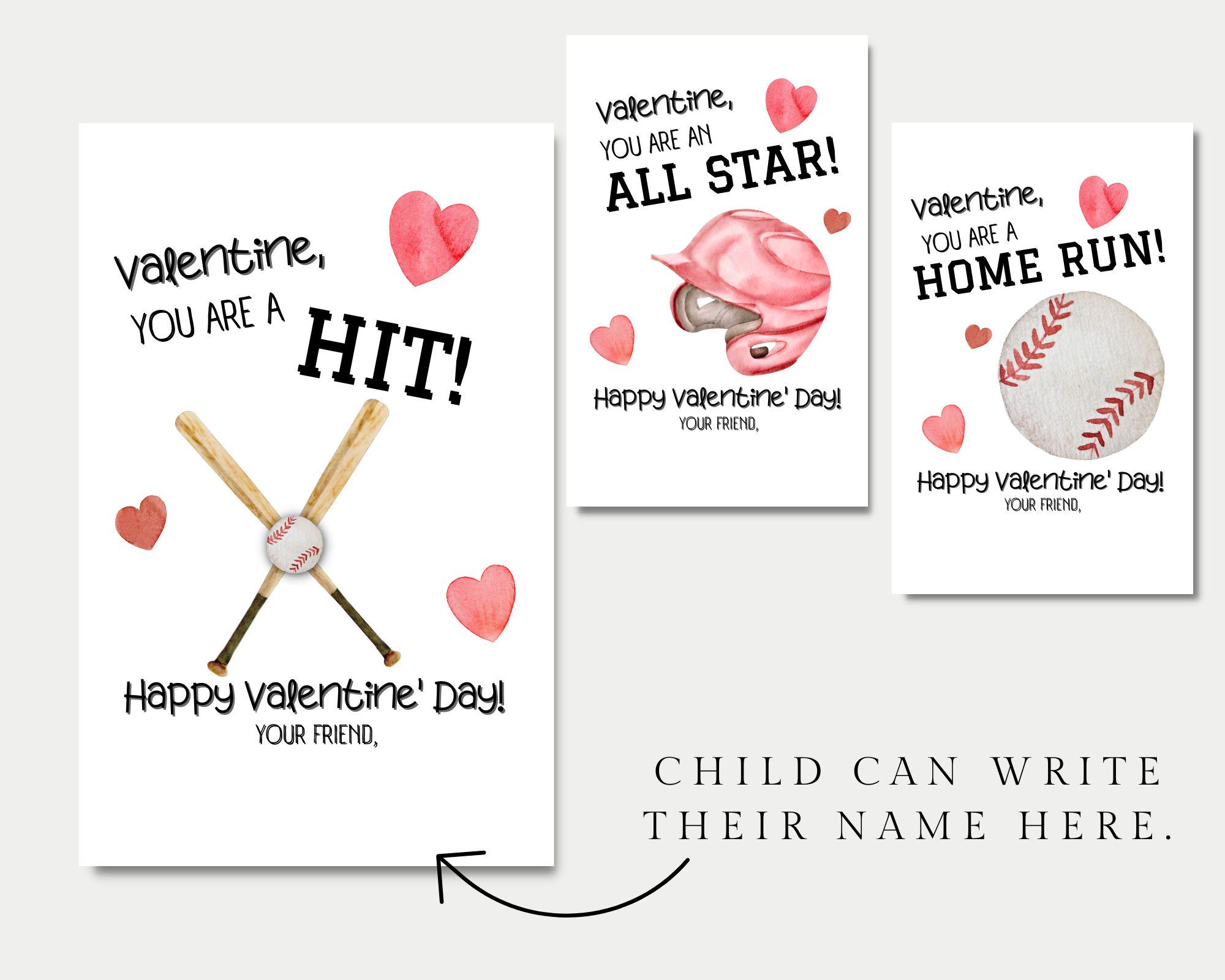 Kids Baseball Valentines, Baseball Valentines Day Tags, Baseball Card ...