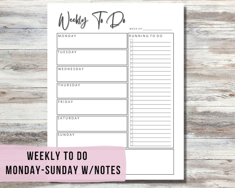 Weekly to Do List Printable, Weekly Agenda, Weekly Planner, Week at A ...