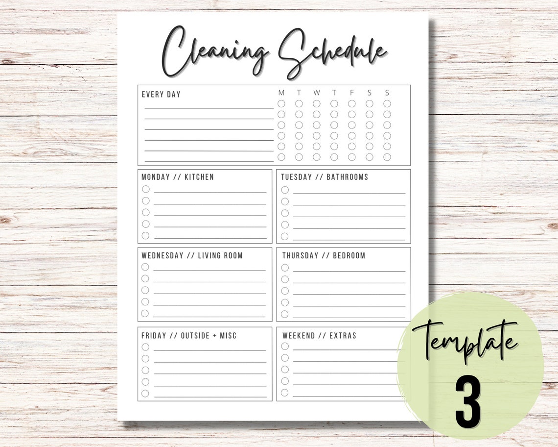Printable Cleaning Schedule Checklist Pre-filled and Blank Weekly ...
