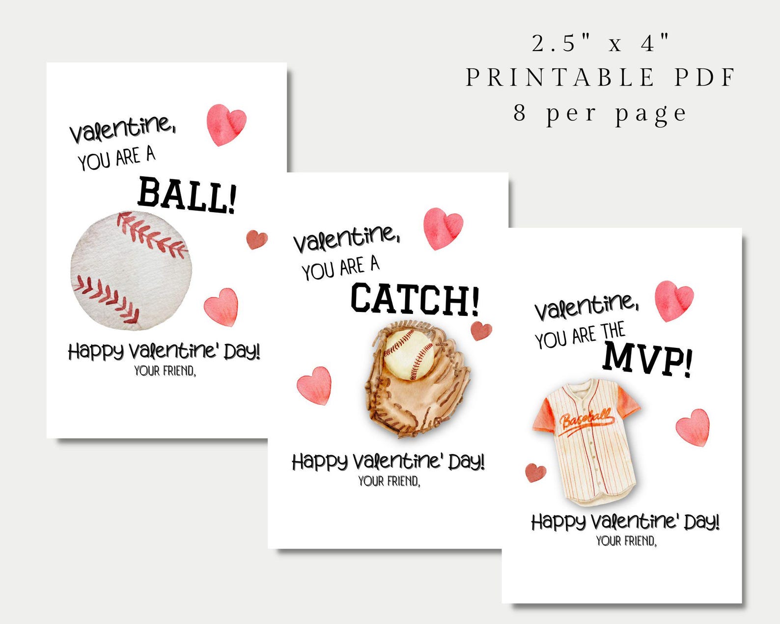 Kids Baseball Valentines, Baseball Valentines Day Tags, Baseball Card ...