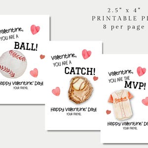 Kids Baseball Valentines, Baseball Valentines Day Tags, Baseball Card ...