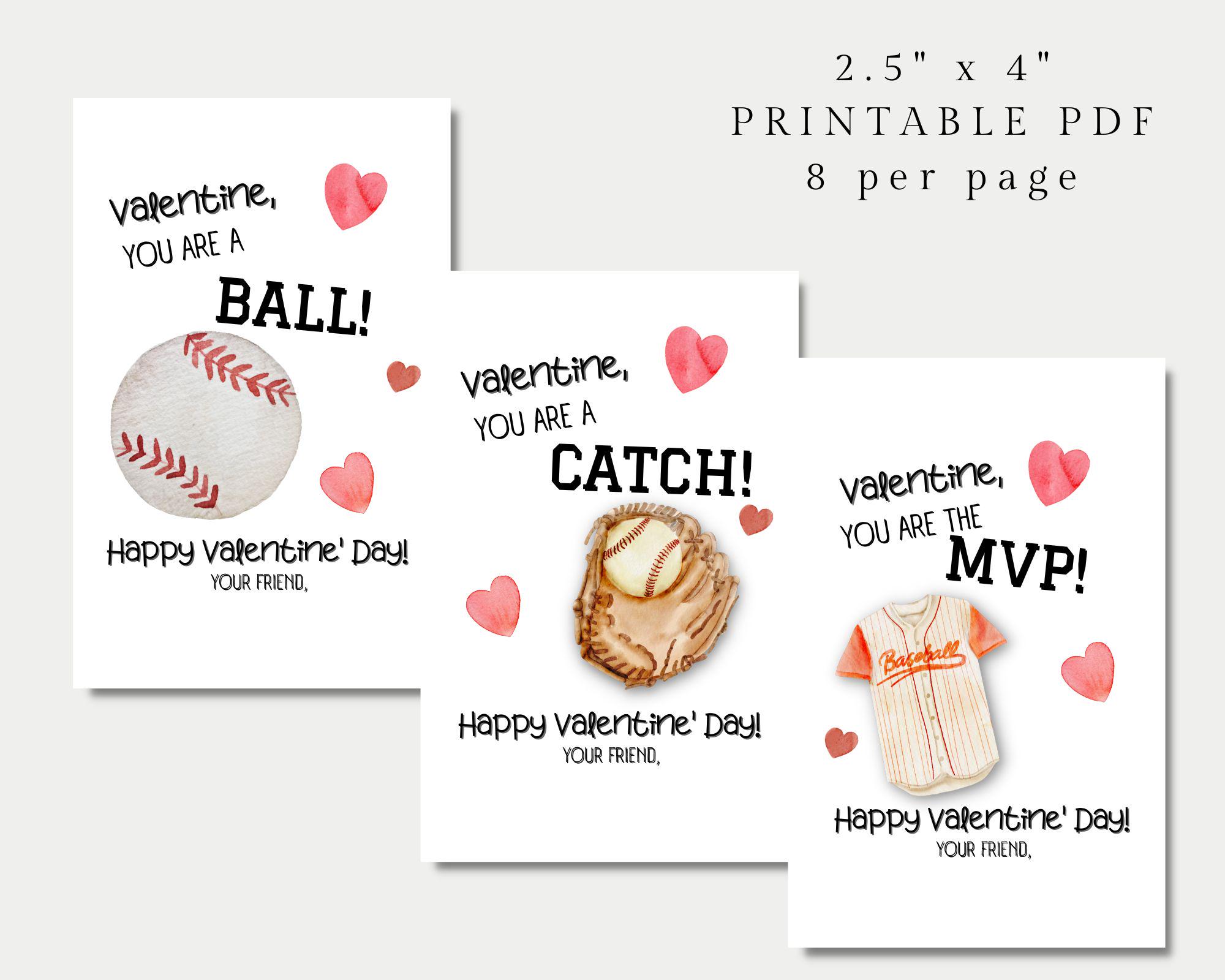 Kids Baseball Valentines, Baseball Valentines Day Tags, Baseball Card ...