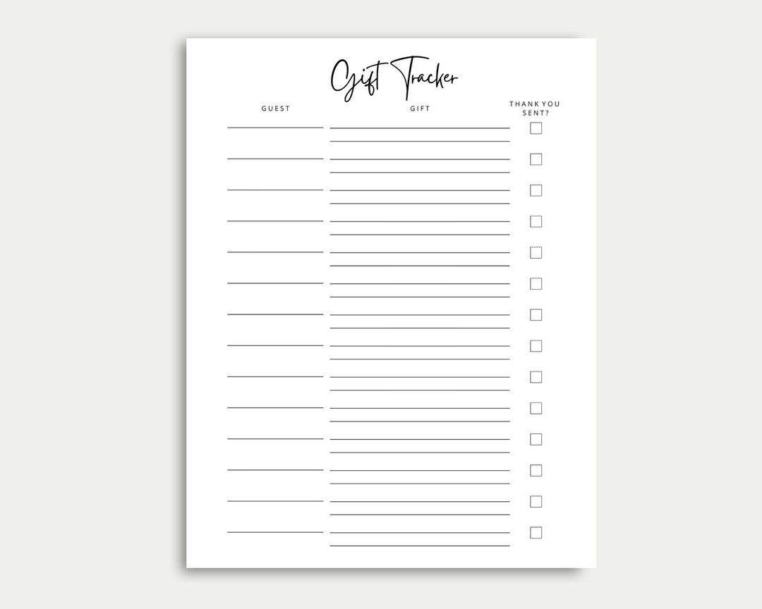 Gift Tracker, Gift List, Gift Log, Wedding Gift Log, Wedding Gift ...
