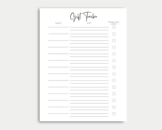 Gift Tracker Gift List Gift Log Wedding Gift Log Wedding - Etsy