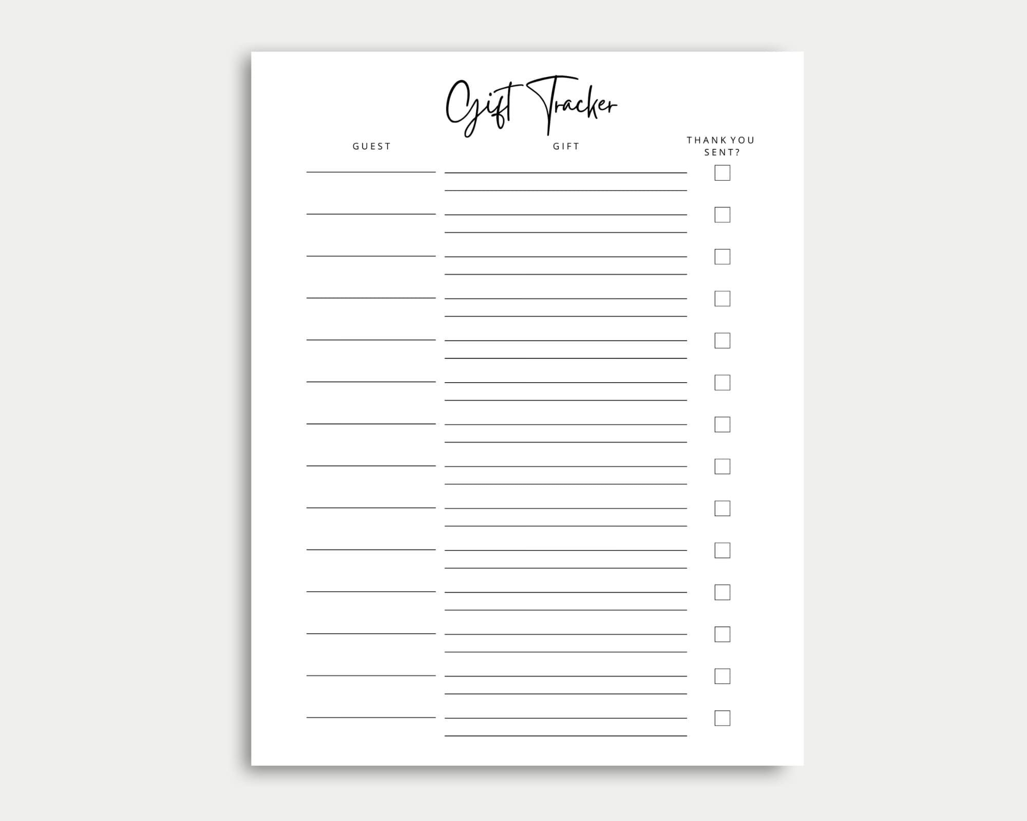 Gift Tracker, Gift List, Gift Log, Wedding Gift Log, Wedding Gift ...