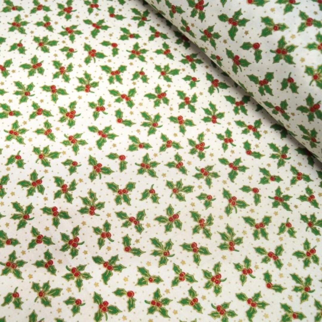 Christmas Holly Fabric. Cotton . 140cm Wide. Ivory - Etsy