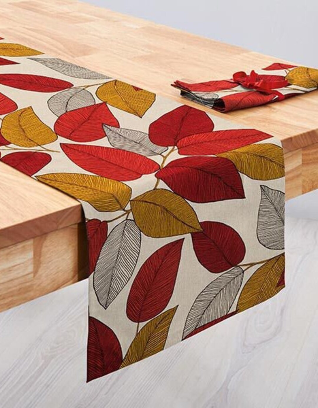 Large Leaf Table Runner. 150cm Long . 30 or 40cm Wide. Blue, Green or ...