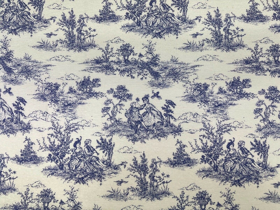 Toile De Jouy Tablecloth. BLUE. 135cm Wide up to 400cm Long . Rectangle ...