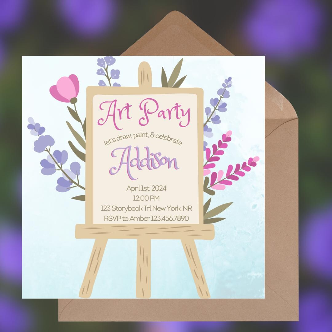 Art Party Easel Birthday Invitation | Pink Mobile Invitation | Artsy ...