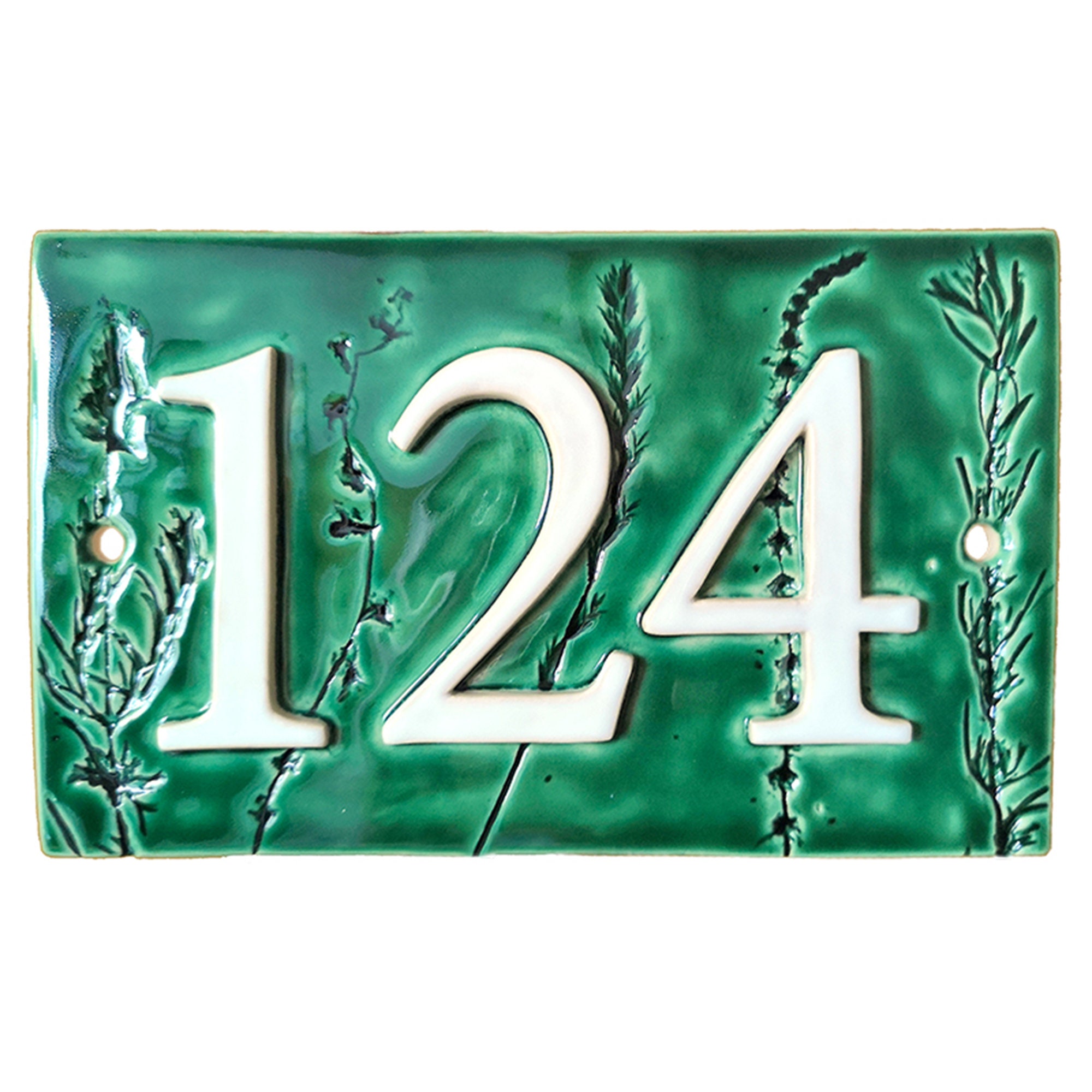 Green Housenumber Sign With Plants Handmade Ceramic Address Plate ...