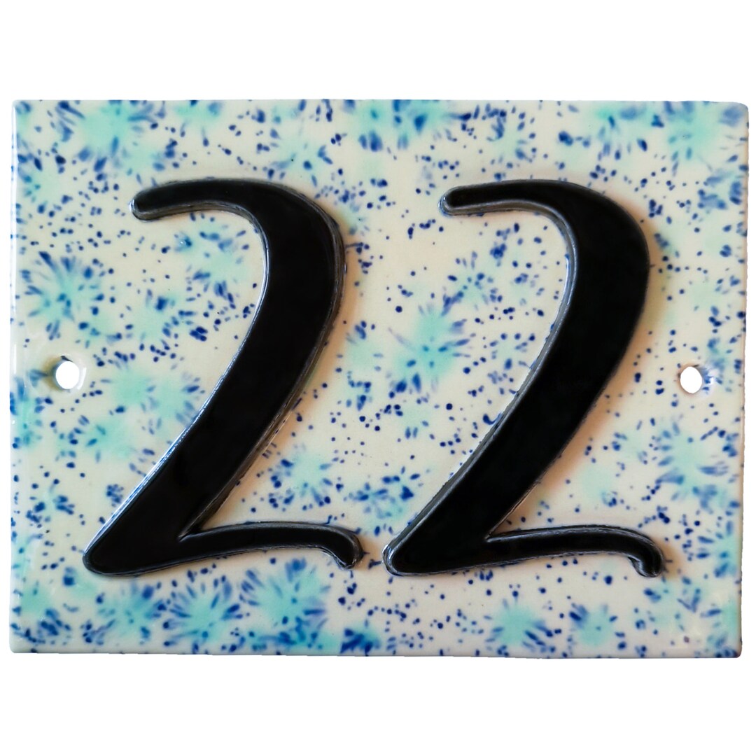 Blue Speckled Pink House Number Sign | Unique Personalized Housenumber ...