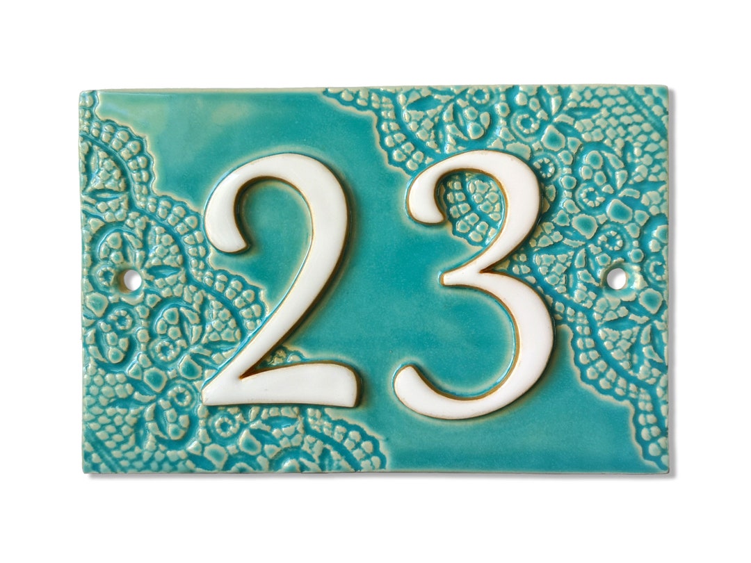 Vintage Aqua Blue Housenumber Sign | Customized Housenumber Plaque ...