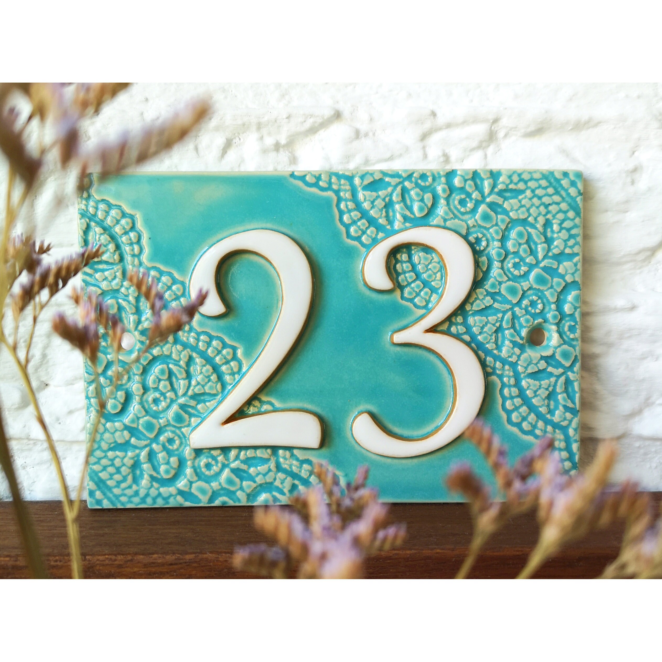Handmade Ceramic House Number Plate Custom Made Housenumber Sign Pink ...