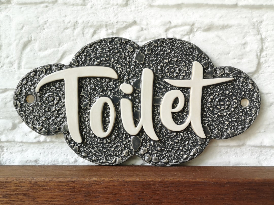 Vintage Toilet Sign in Dark Grey | Handmade Ceramic Bathroom Sign ...