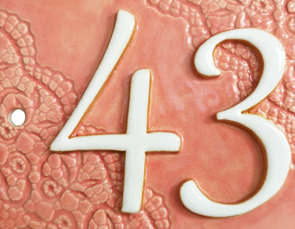 Handmade Ceramic House Number Plate Custom Made Housenumber Sign Pink ...
