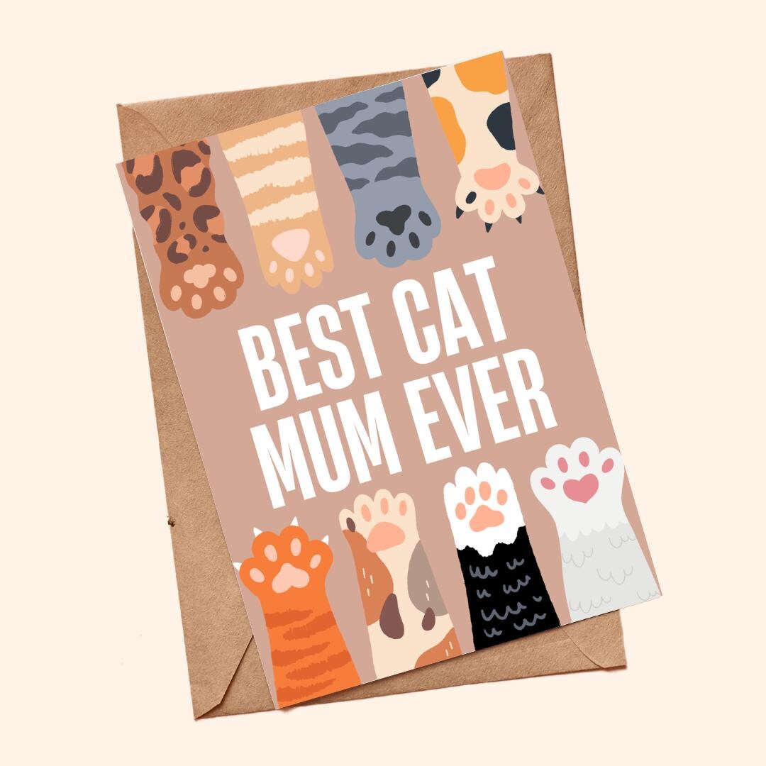 Custom Cute Cat Paw Mother's Day Greeting Card | Card for Cat Mum ...