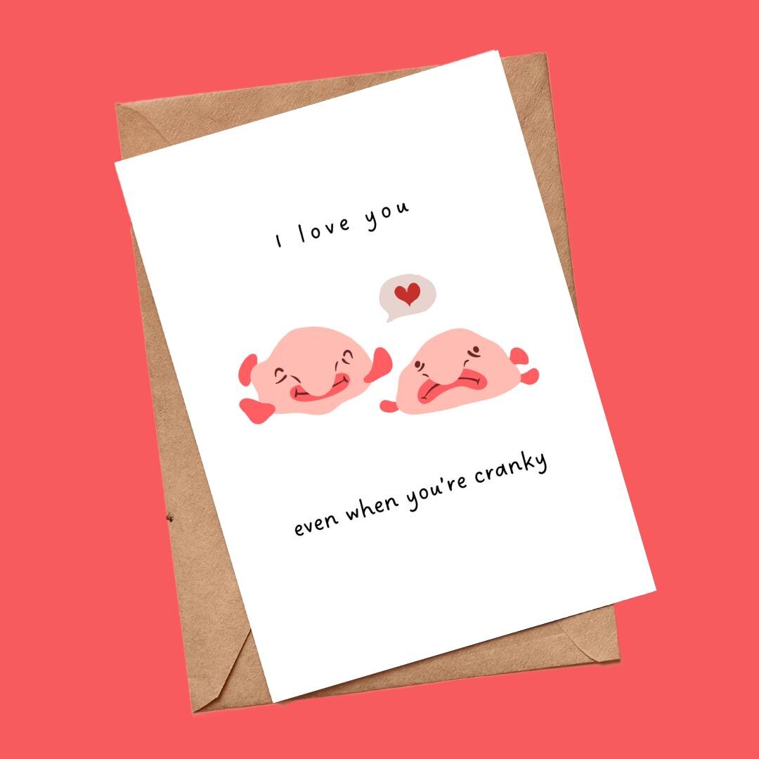 Cute Blob Fish Love Valentines Day Greeting Card Card for Partner or ...