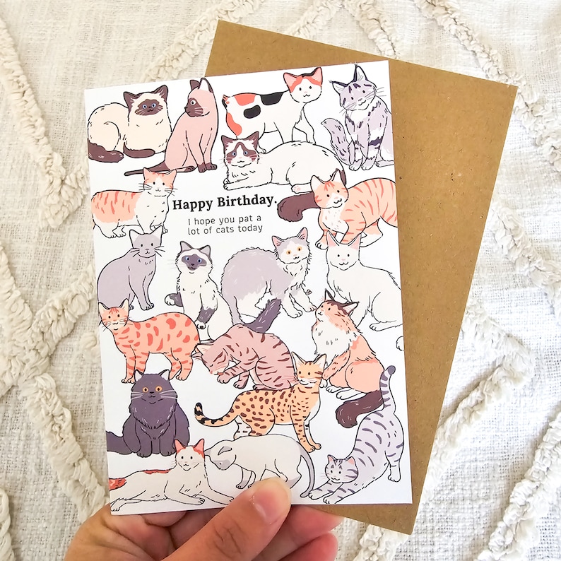 Cute Cat Birthday Card | Cat Lover Card | Card for Cat Mum | Cartoon ...