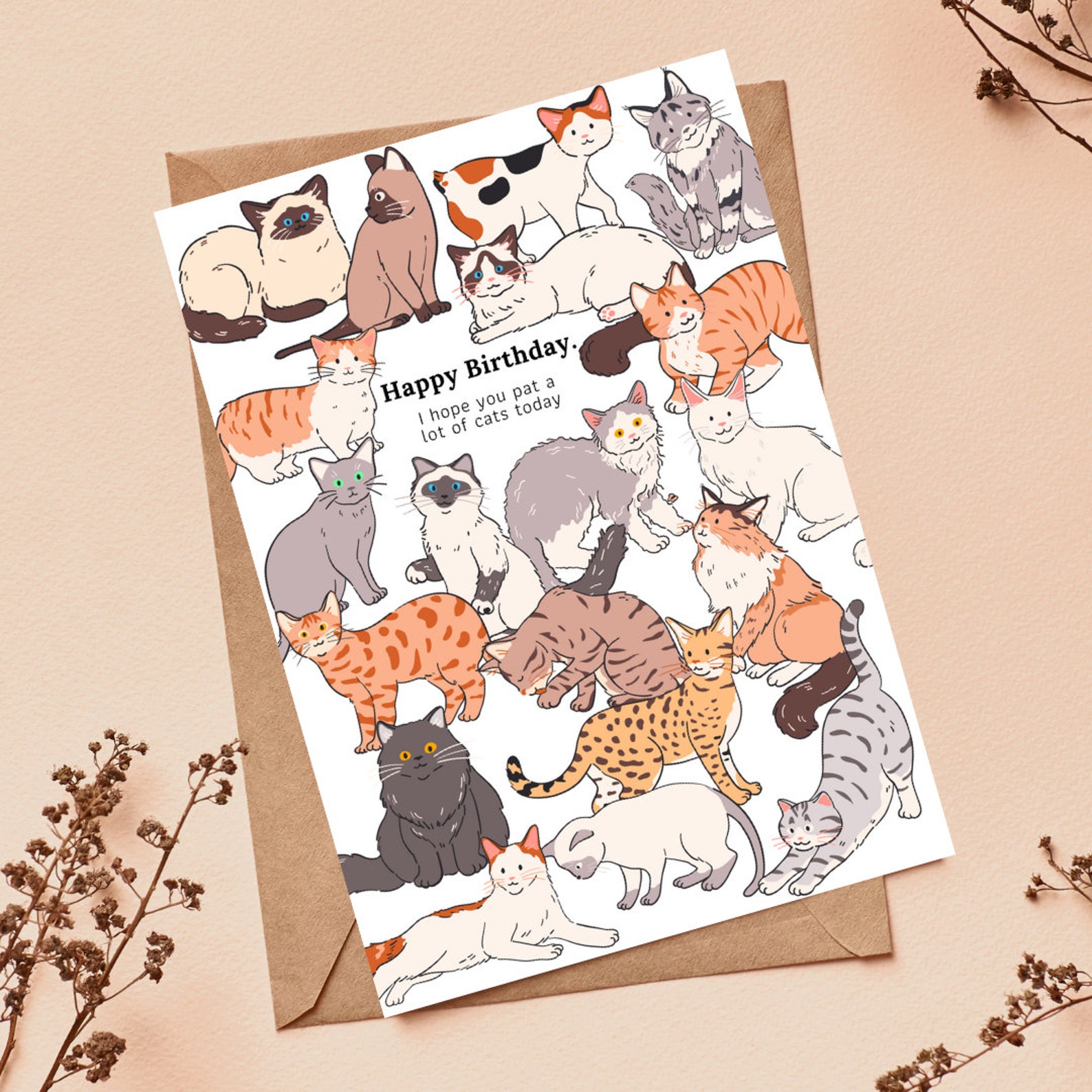Cute Cat Birthday Card Cat Lover Card Card for Cat Mum Cartoon Cats ...