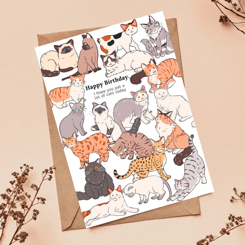 Cute Cat Birthday Card | Cat Lover Card | Card for Cat Mum | Cartoon ...