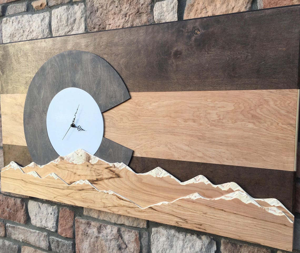 Colorado Mountain Flag Greyscale Clock FREE SHIPPING - Etsy