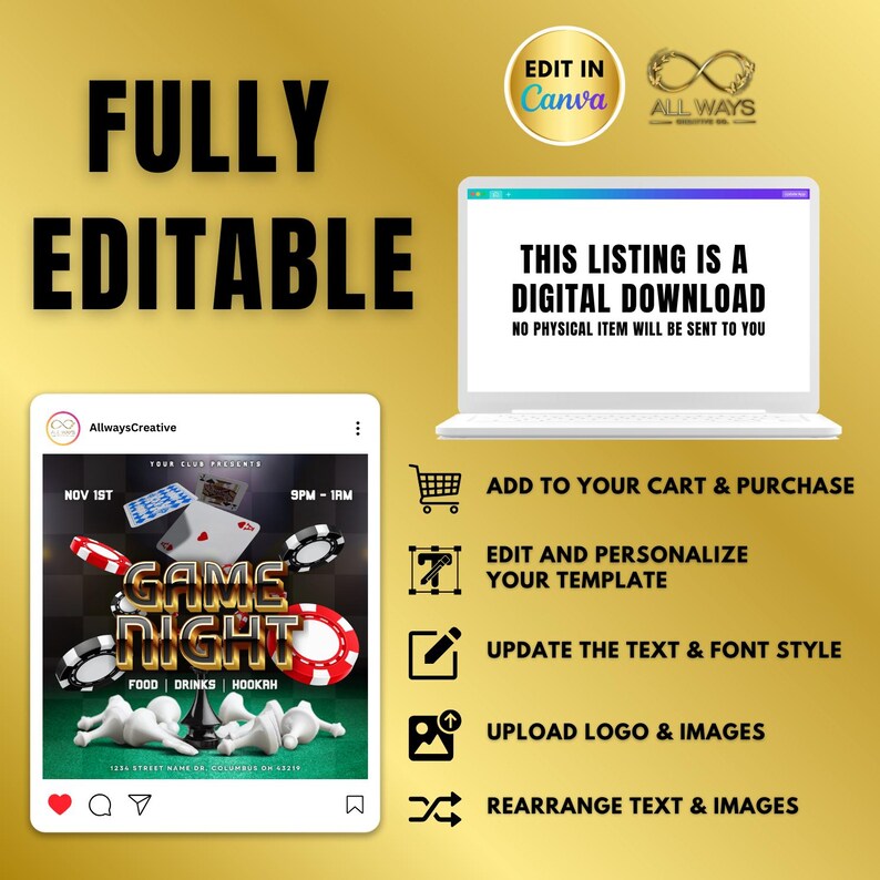 Editable Game Night Flyer Template | Canva Customizable Design for ...